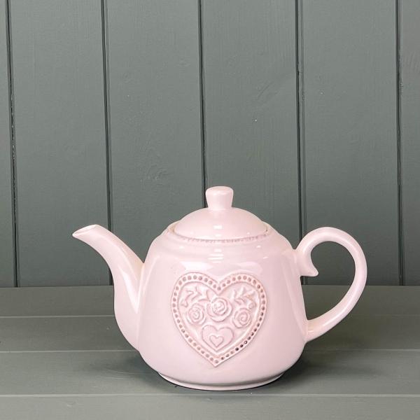 White Ceramic Teapot with Floral Heart Detail | Satchville