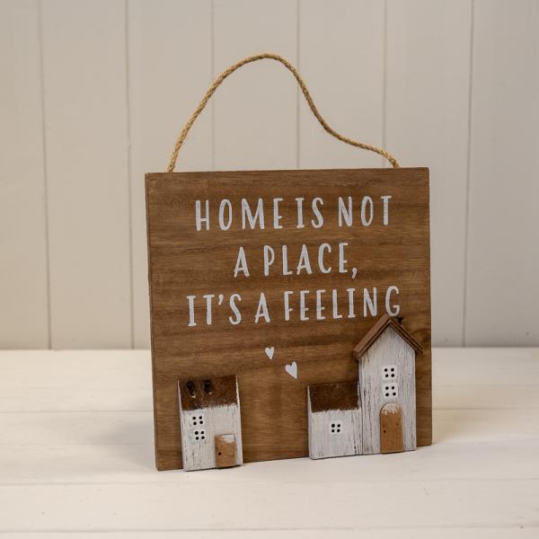 Wooden Home Sign 'Home is Not a Place it's a Feeling' with hearts and ...