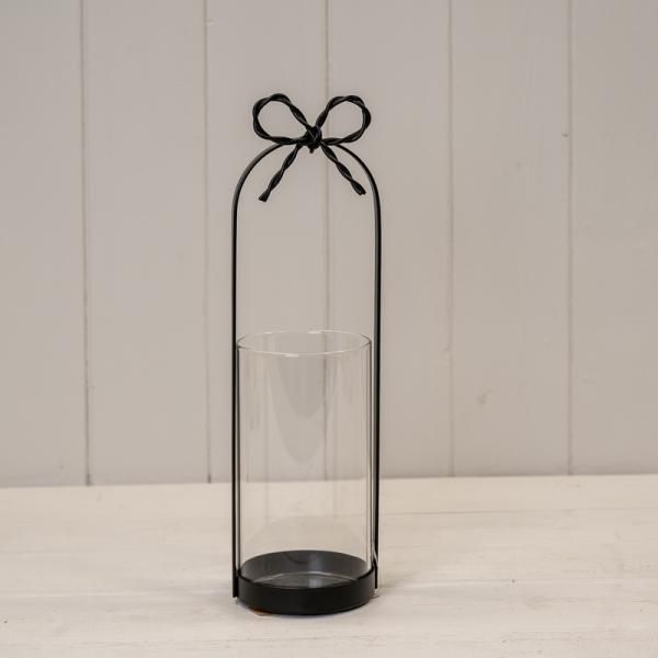 Small Black Metal Candle Holder with Bow | Satchville