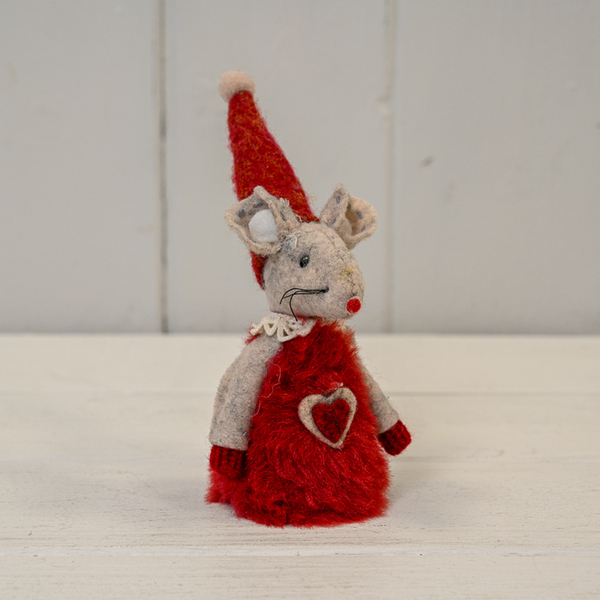 Fabric Mouse in Red Dress with Heart | Satchville