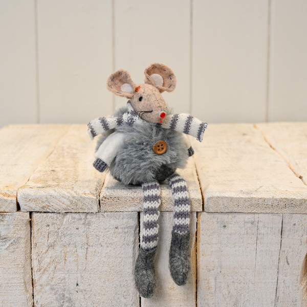 Grey Stripey Mouse with Fur Gilet | Satchville