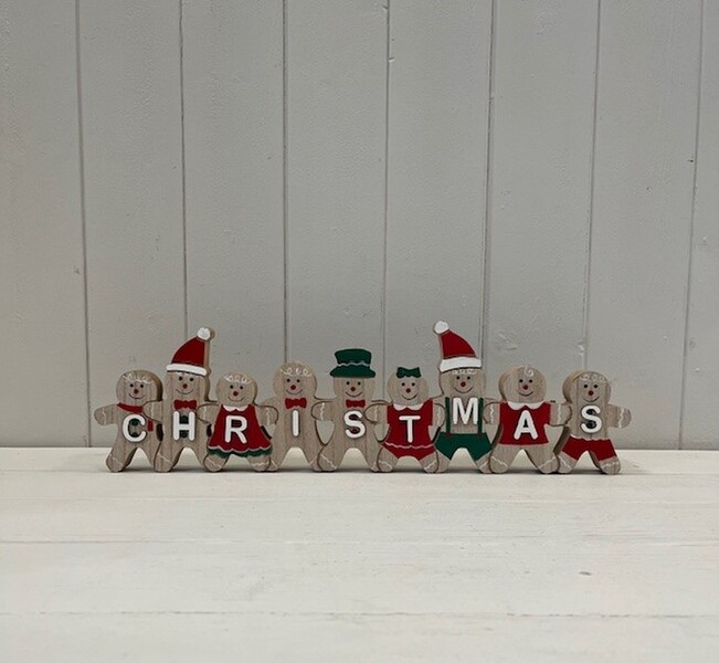 Wooden Gingerbread Family 'Christmas' Sign in Red Green and Natural ...