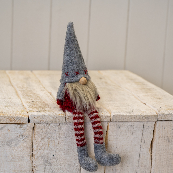 Fabric Gonk in Grey Hat with Long Striped Legs (23cm) | Satchville
