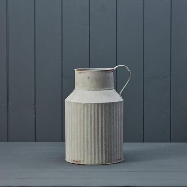 Vintage White Ribbed Zinc Jug Base 16 Diameter 10cm | Satchville