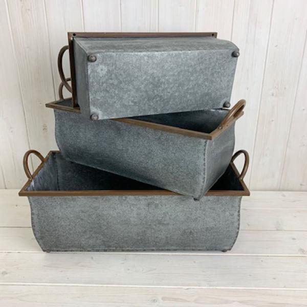 Set of 3 Large Rectangular Metal Trough Planter | Satchville