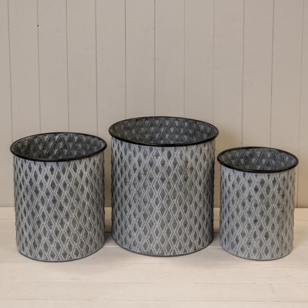 Set of 3 Zinc Diamond Design L: D29.5cm H30cm M: D25cm H27cm S:D21cm ...