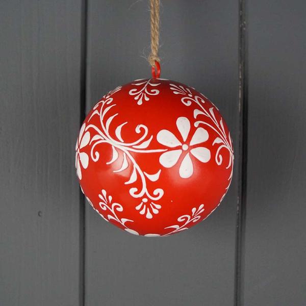 Red Hanging Handpainted Bauble 8cm | Satchville