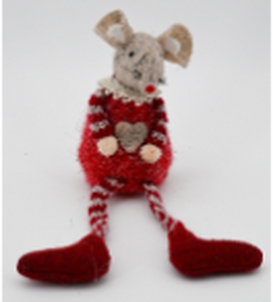 Fabric Sitting Mouse with Heart Detail Red | Satchville