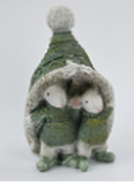 Resin Christmas Mice Hiding in Hat White and Sage Green | Satchville