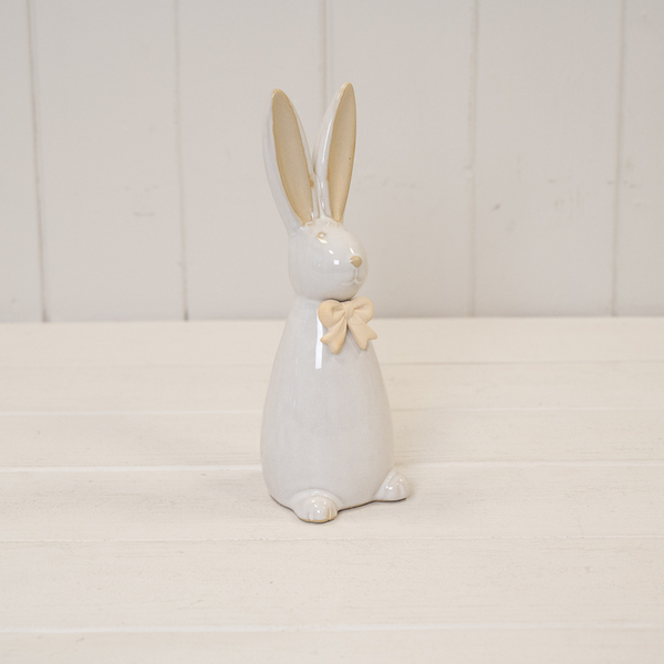 Large Ceramic Natural Rabbit With Bow | Satchville