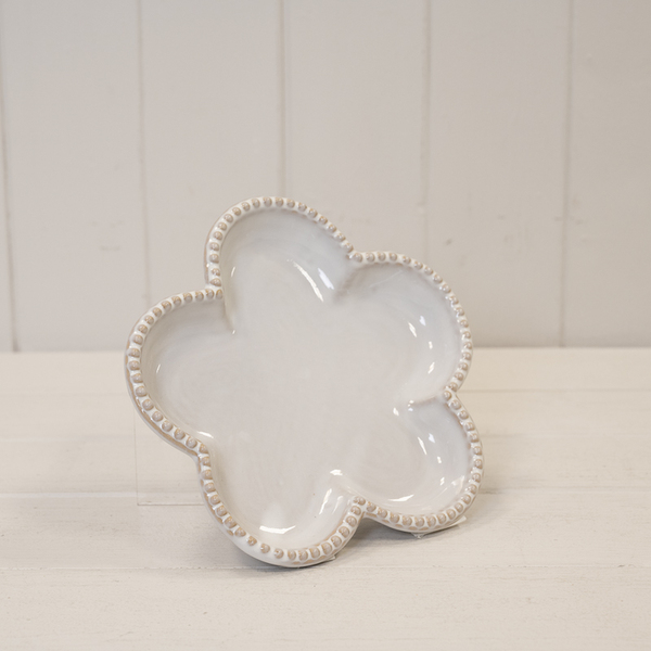 Natural Ceramic Flower Shaped Plate with Bobble Rim | Satchville